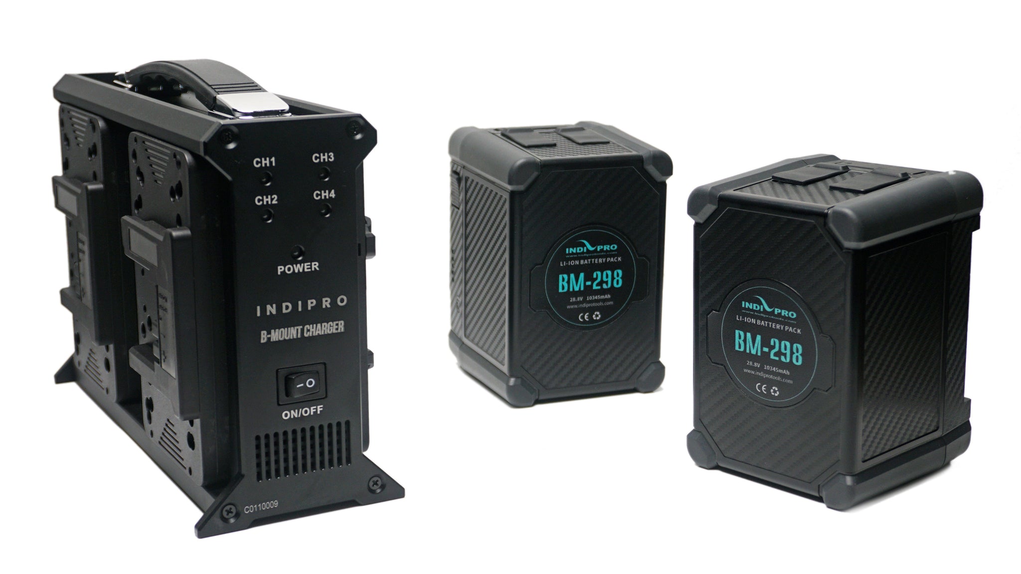 2x Indipro B-Mount 28.8V Li-Ion Batteries & Quad B-Mount Battery Charg