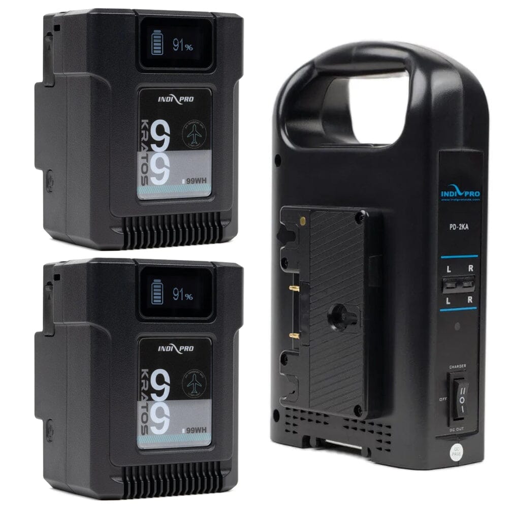 Indipro 2x Kratos 99Wh Gold Mount Li-Ion Batteries & Dual Battery Char