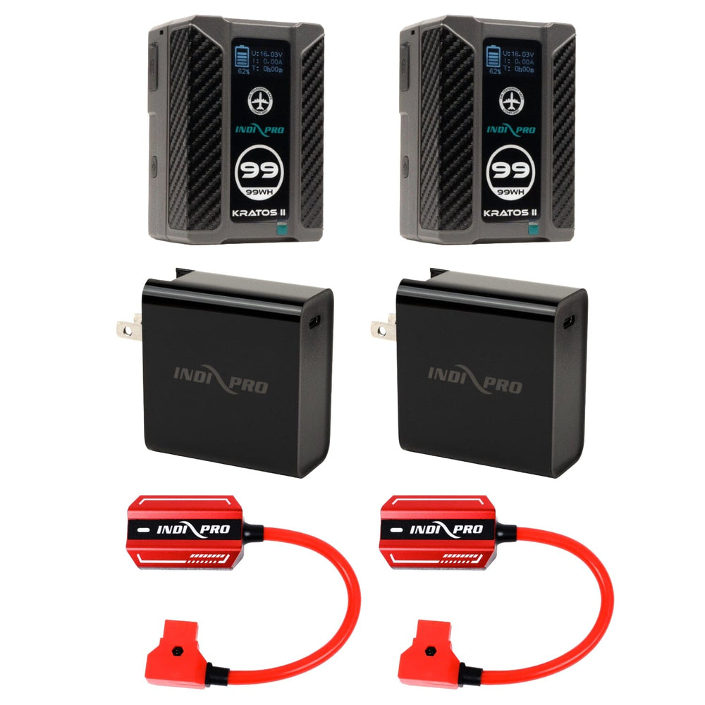 Indipro 2x Kratos 99Wh V-Mount Li-Ion Batteries, 2x D-Tap to Type C-US