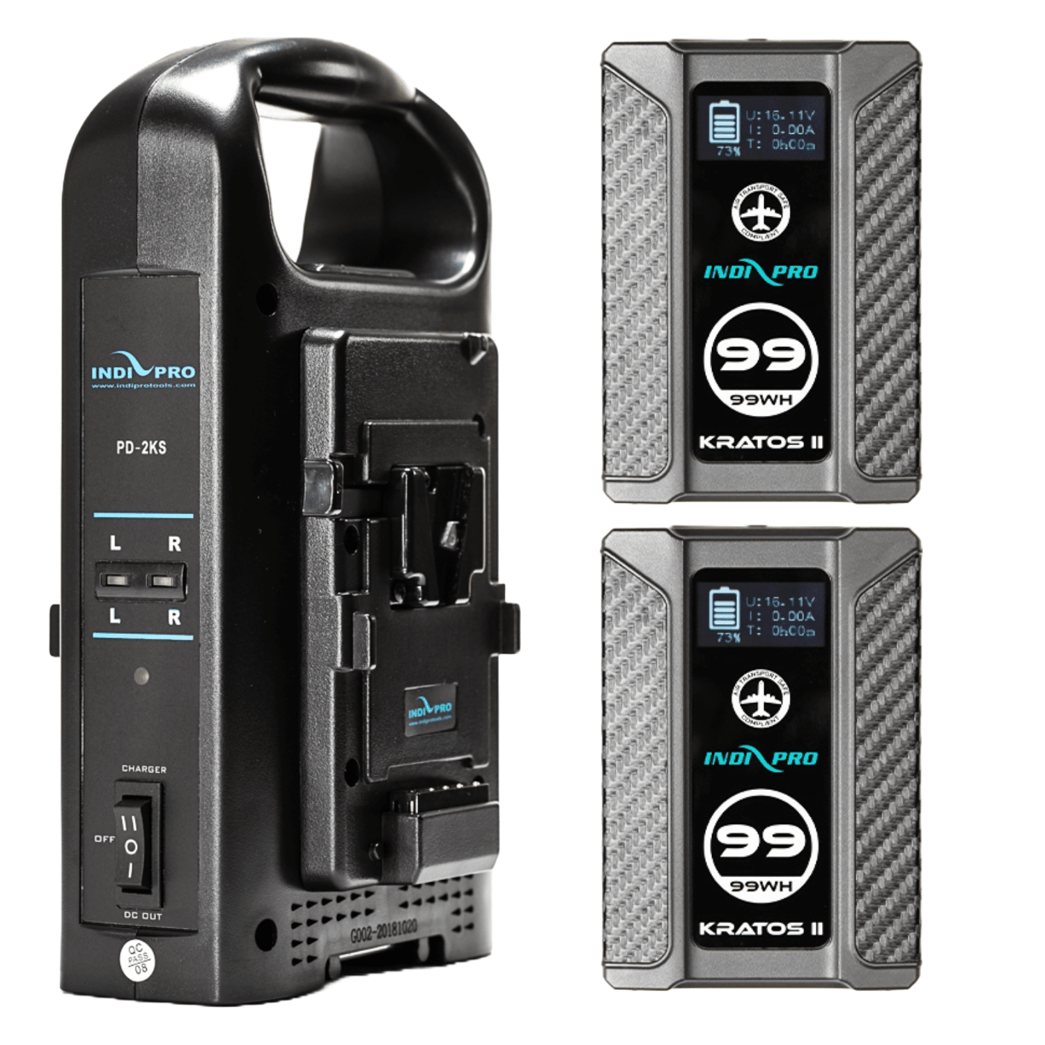 Indipro 2x Kratos 99Wh V-Mount Li-Ion Batteries and Dual V-Mount Batte