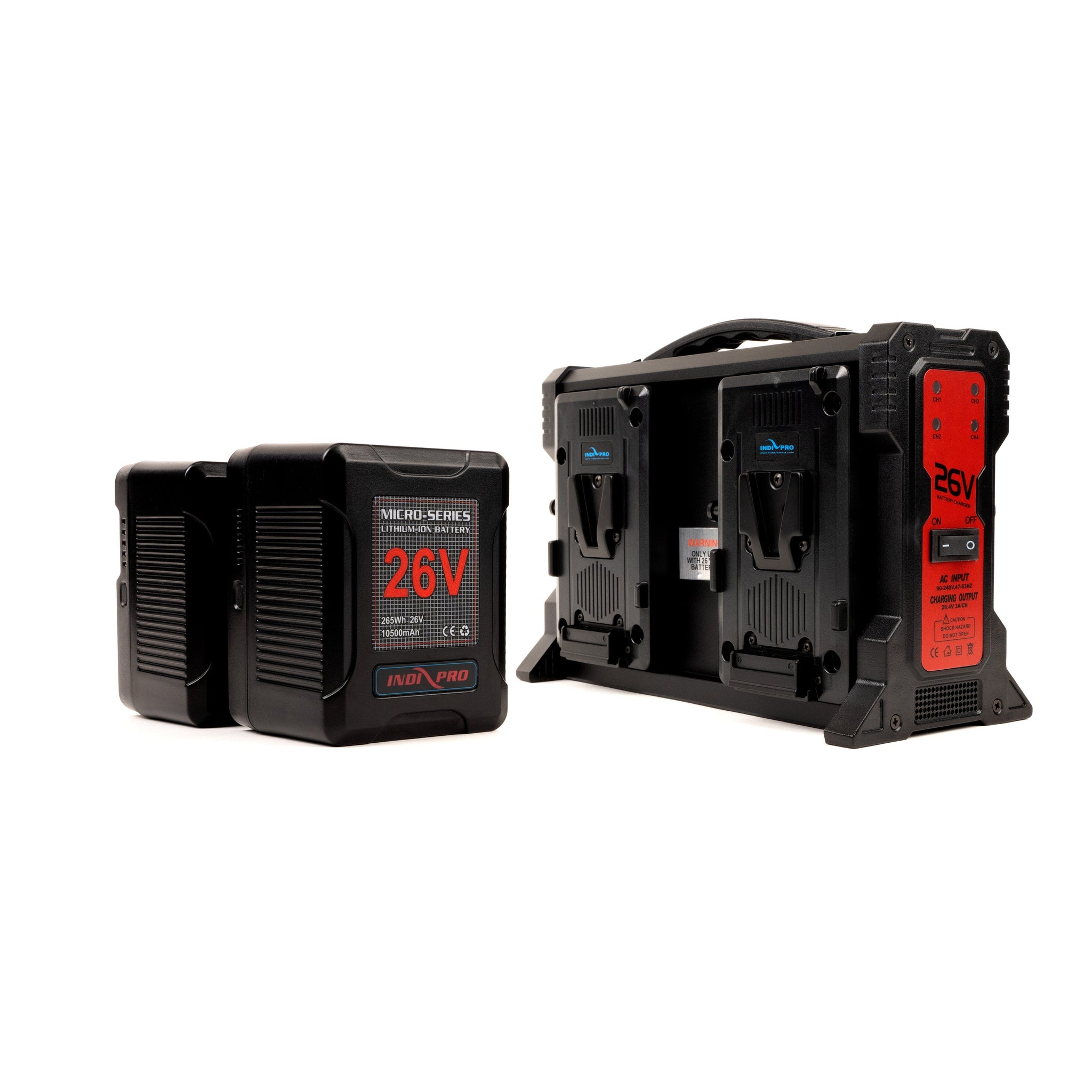 Indipro 2x Micro-Series 26V 265Wh V-Mount Li-Ion Batteries and 26V V-M