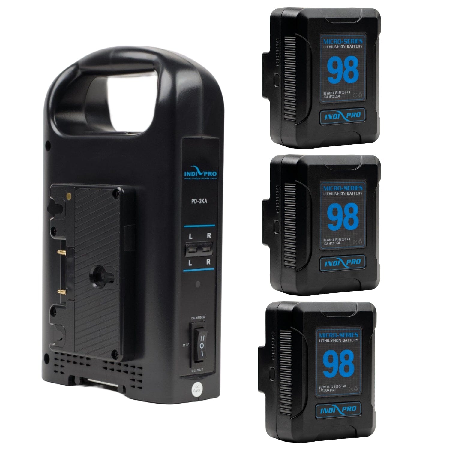 Indipro 3x Micro-Series 98Wh Gold Mount Li-Ion Batteries and Dual Gold