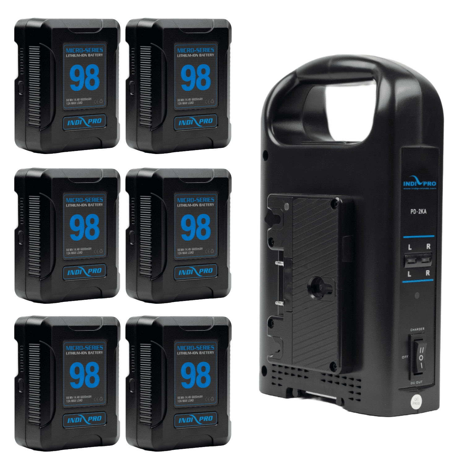 Indipro 6x Micro-Series 98Wh Gold Mount Li-Ion Batteries and Dual Gold